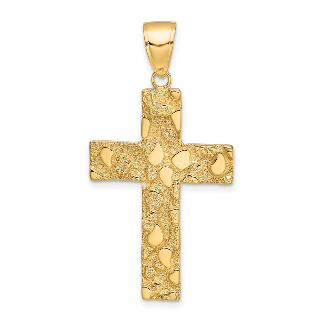 10k Yellow Gold Polished And Textured Nugget Block Style Cross Pendant ...