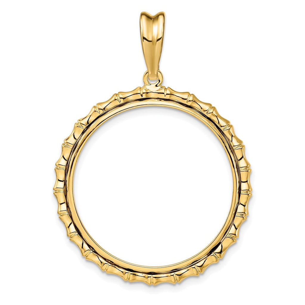 14k Yellow Gold Polished 27mm Bamboo Prong Coin Bezel Pendant - Fits 1 ...