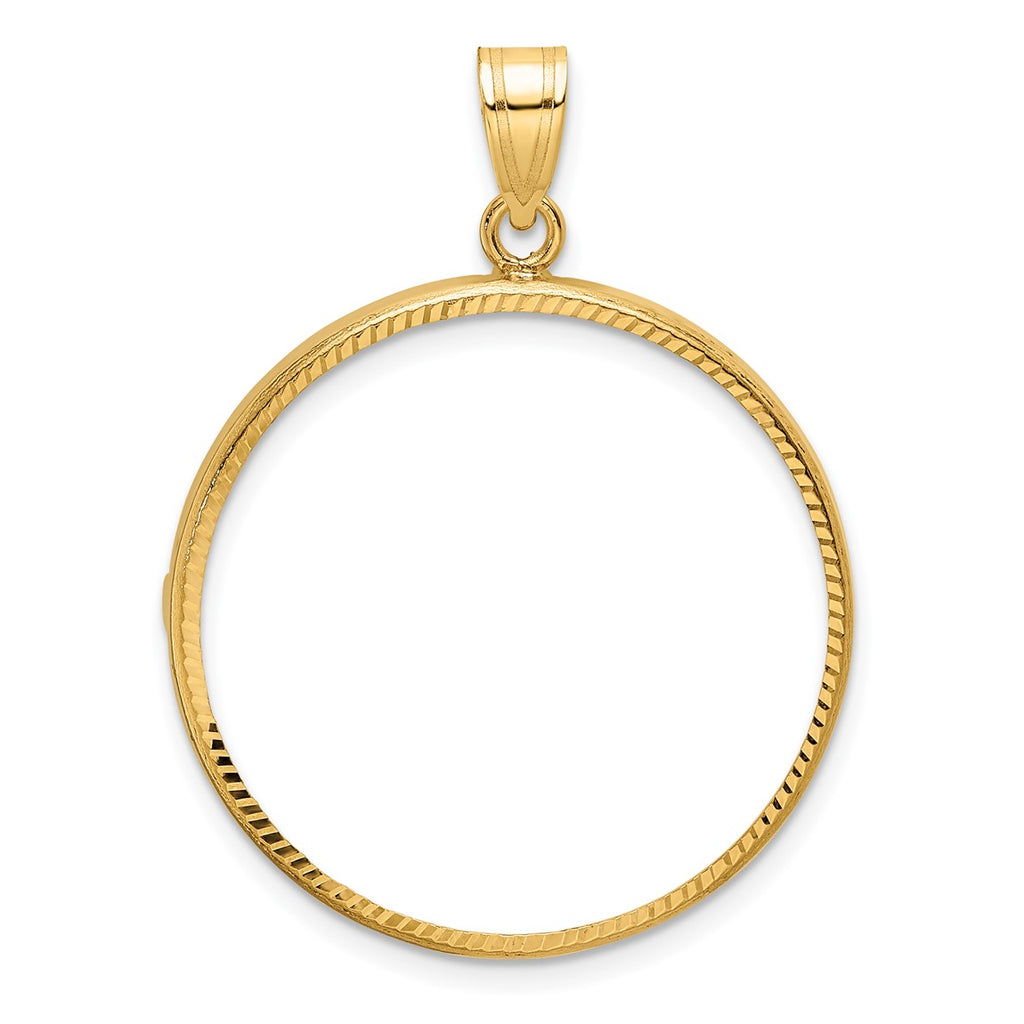 14k Yellow Gold 27mm Diamond-cut Prong Coin Bezel Pendant - Fits 1/2 o ...