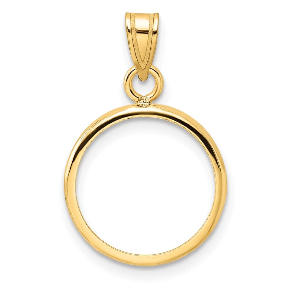 10k Yellow Gold Polished 14.0mm Prong Coin Bezel Pendant - Fits 1/20 o ...