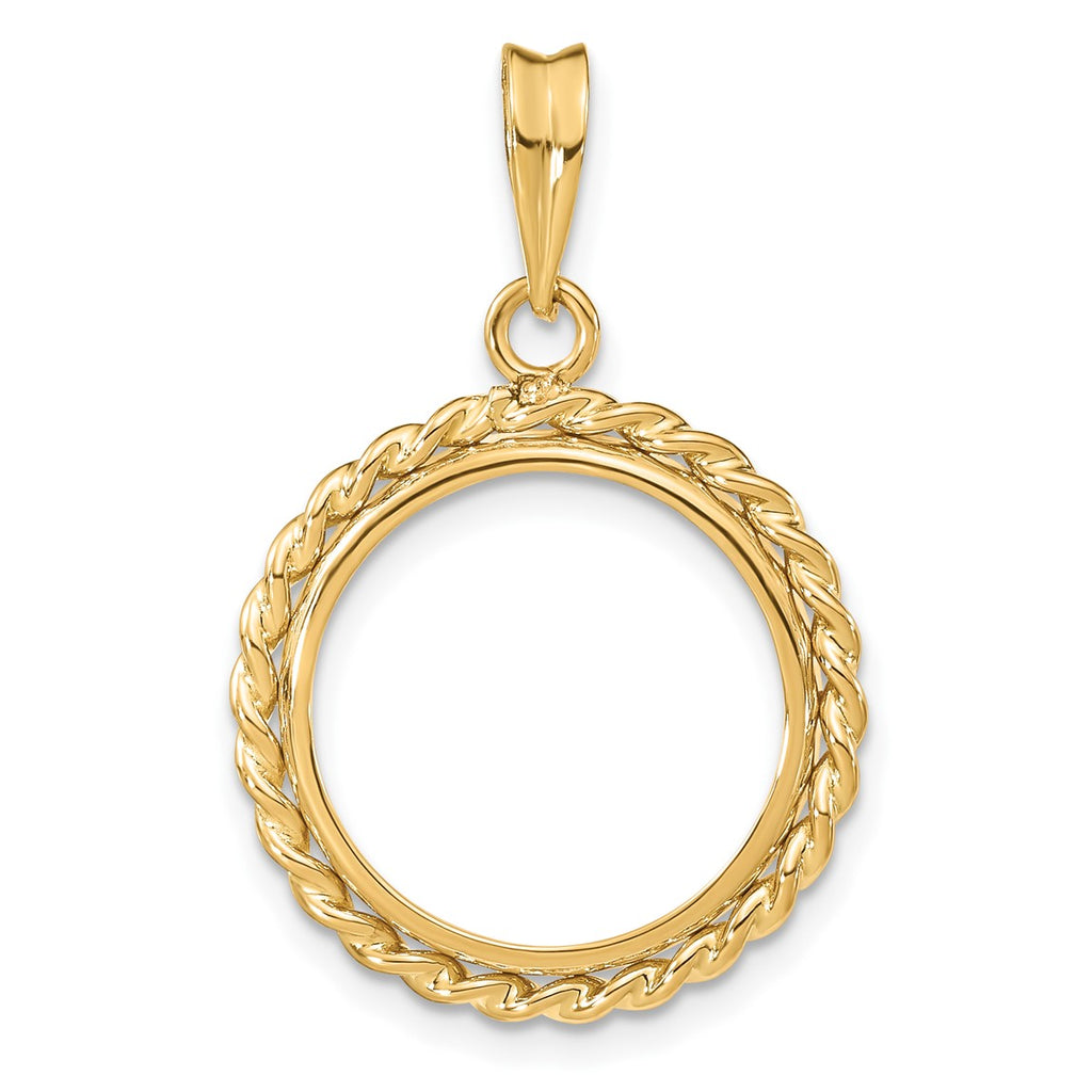 14k Yellow Gold 16mm Twisted Wire Prong Coin Bezel Pendant - Fits 1/10 ...