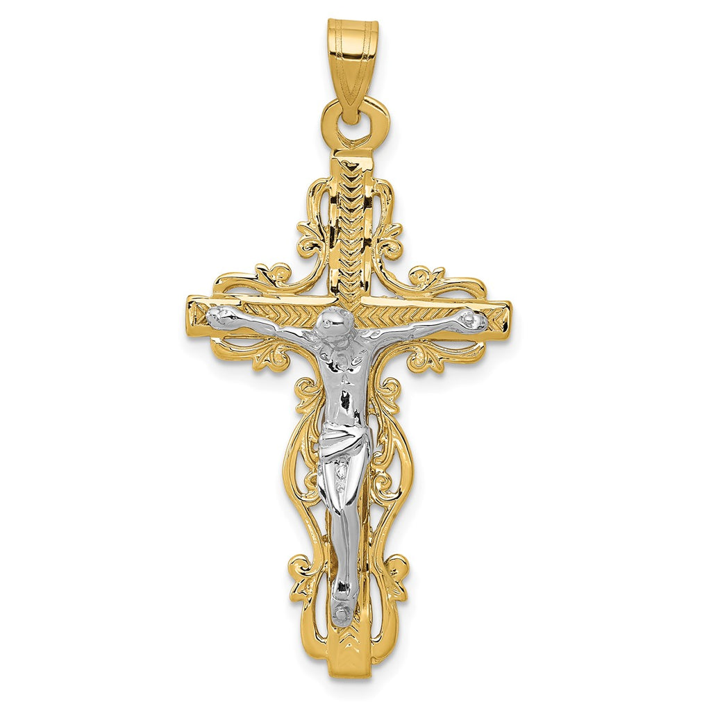 14k Yellow and White Gold Diamond-Cut Latin Crucifix Pendant C2005 ...