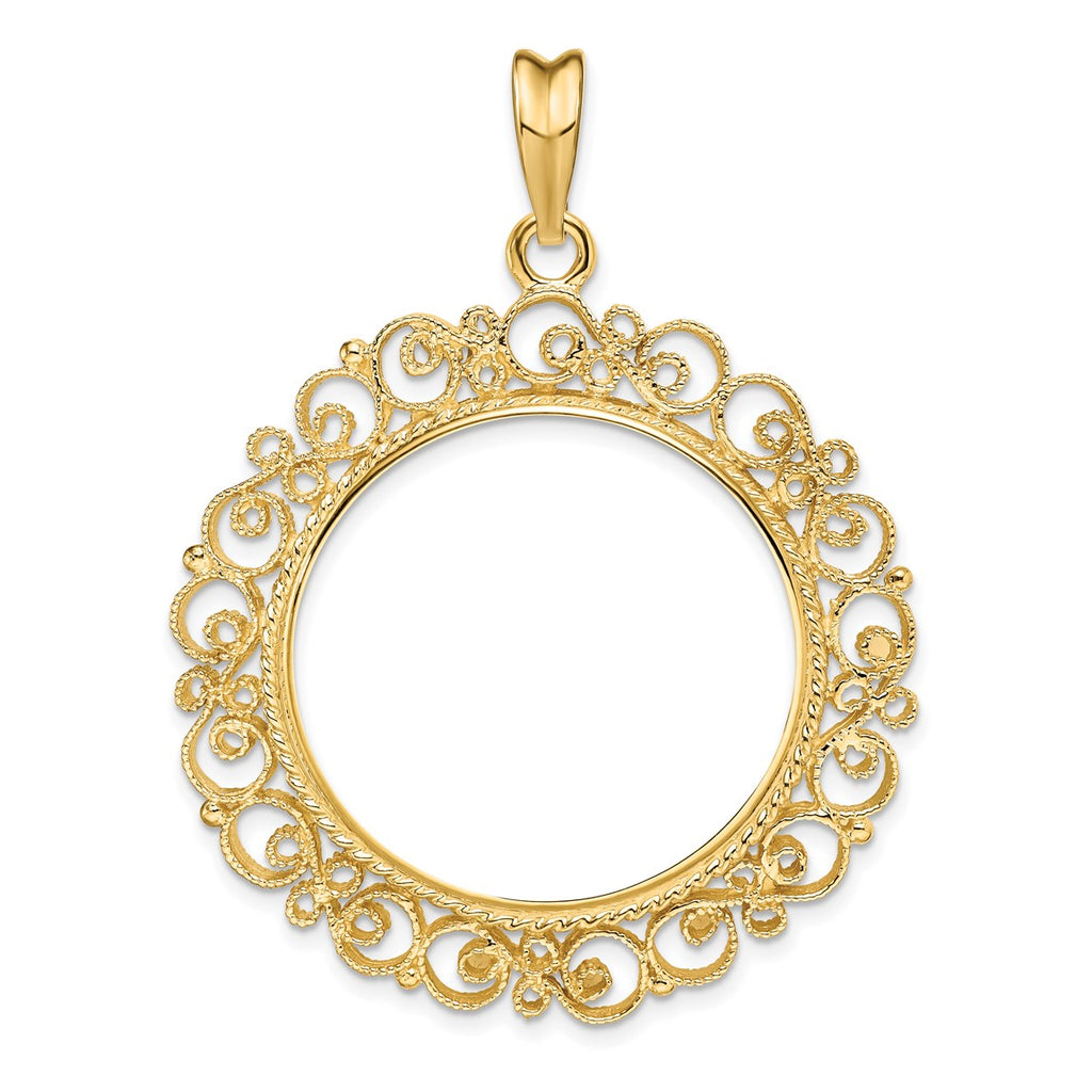 14k Yellow Gold Coin Polished 27mm Victorian-style Prong Coin Bezel Pe ...