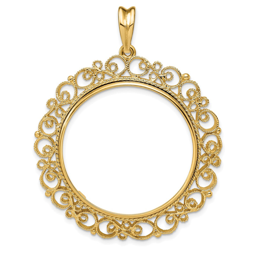 14k Yellow Gold Polished 30mm Victorian-style Prong Coin Bezel Pendant ...