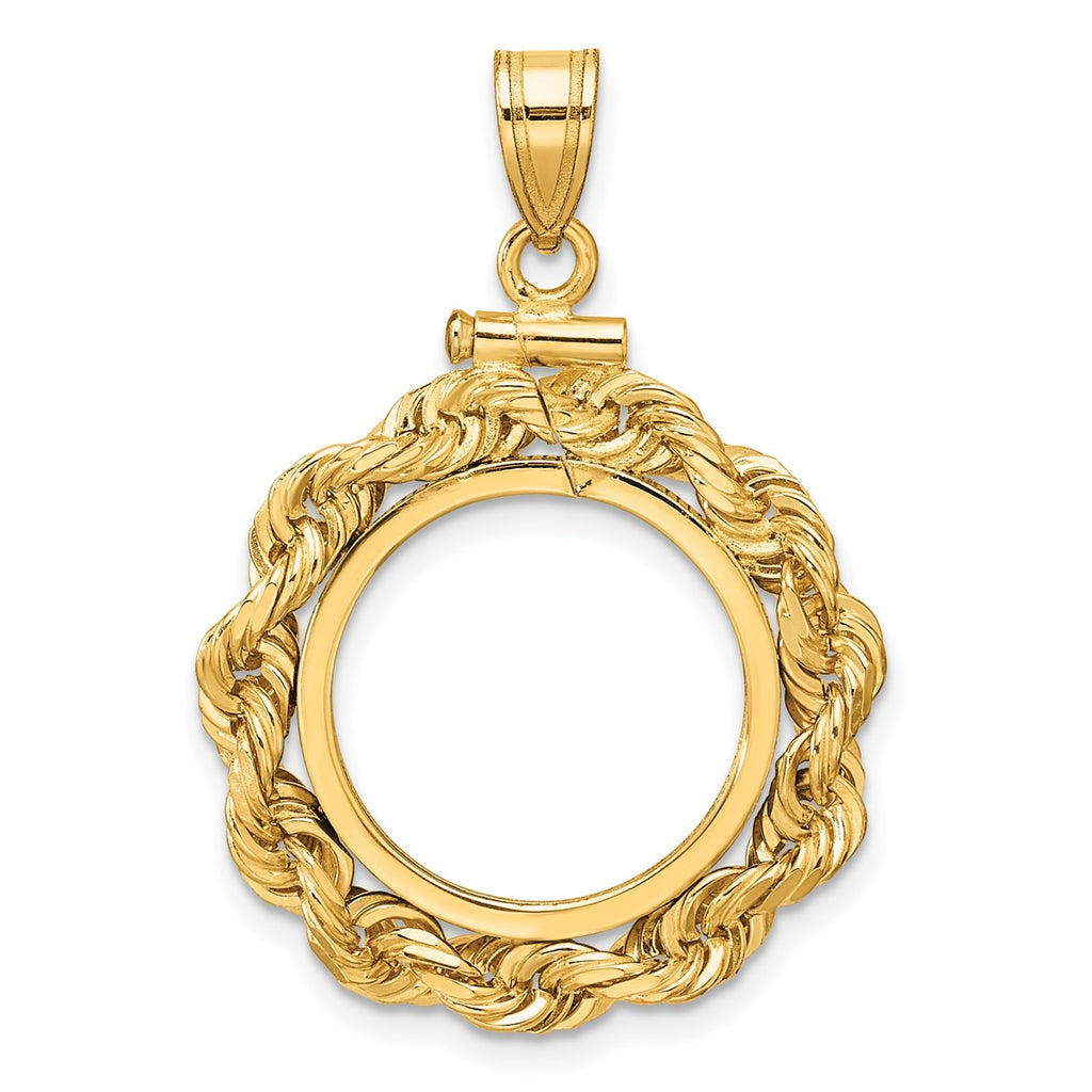 14k Yellow Gold 4mm Rope 16.5mm Screw Top Coin Bezel Pendant - Fits 1 ...
