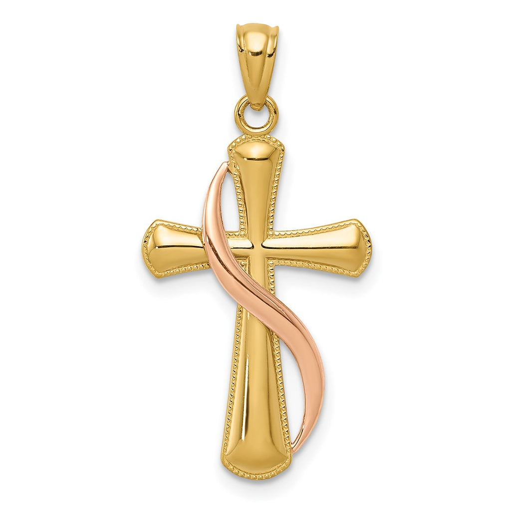 14k Yellow and Rose Gold Polished Methodist Cross Pendant – Wellness ...