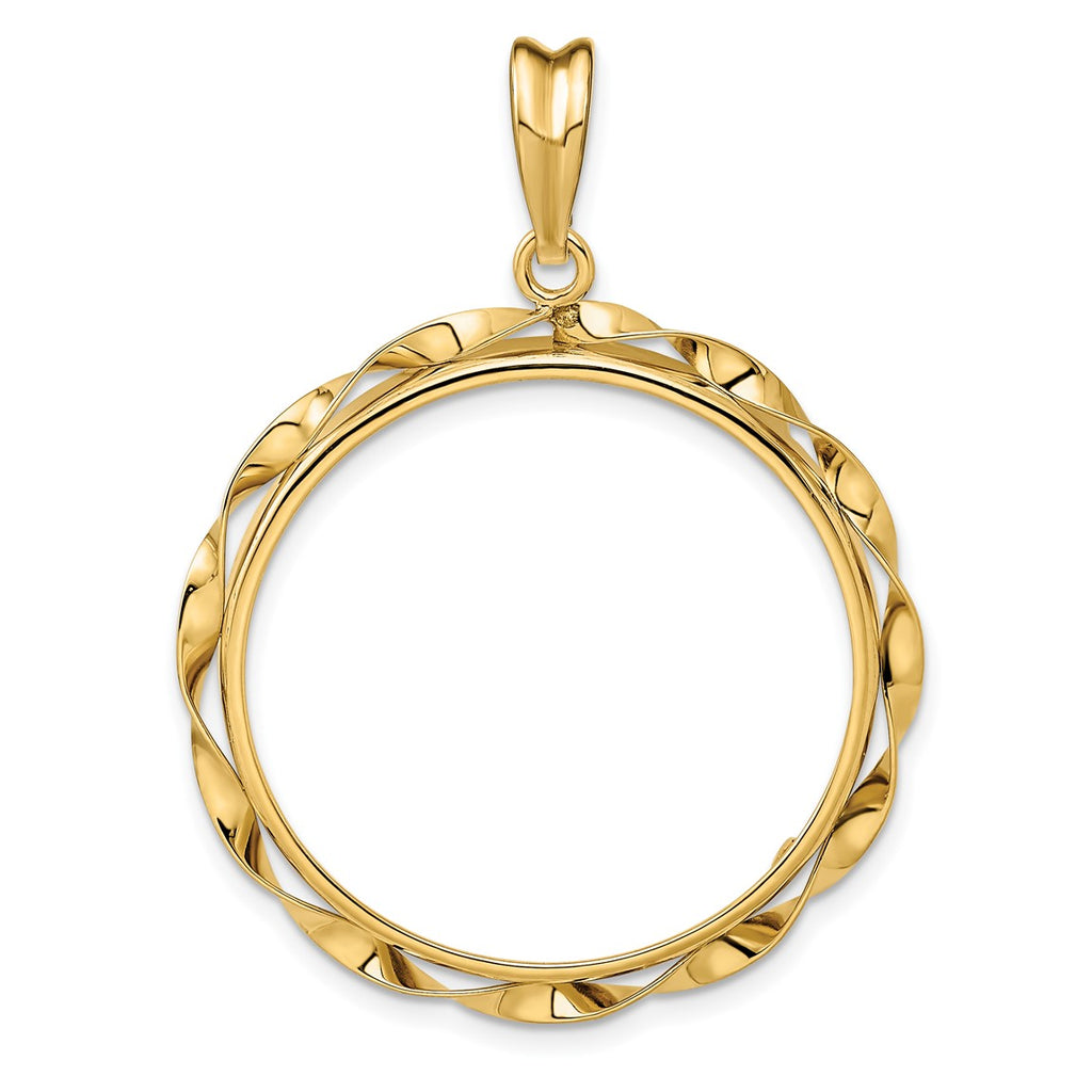 14k Yellow Gold Hand Twisted Ribbon 27mm Prong Coin Bezel Pendant - Fi ...
