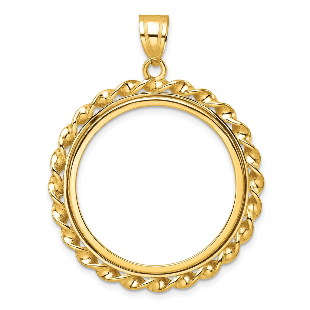 14k Yellow Gold Twisted Wire 27mm Prong Coin Bezel Pendant - Fits 1/2 ...