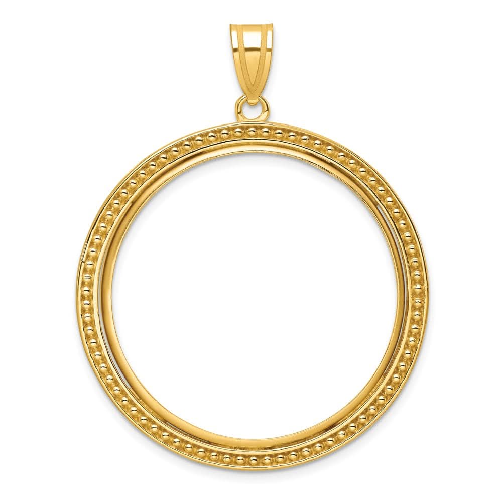 10k Yellow Gold Polished and Beaded 32.7mm Prong Coin Bezel Pendant ...