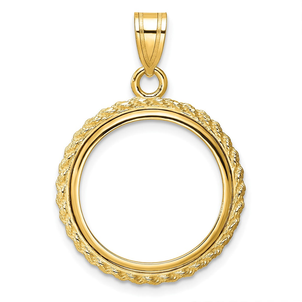 14k Yellow Gold Casted Rope 18mm Prong Coin Bezel Pendant - Fits 1/10 ...