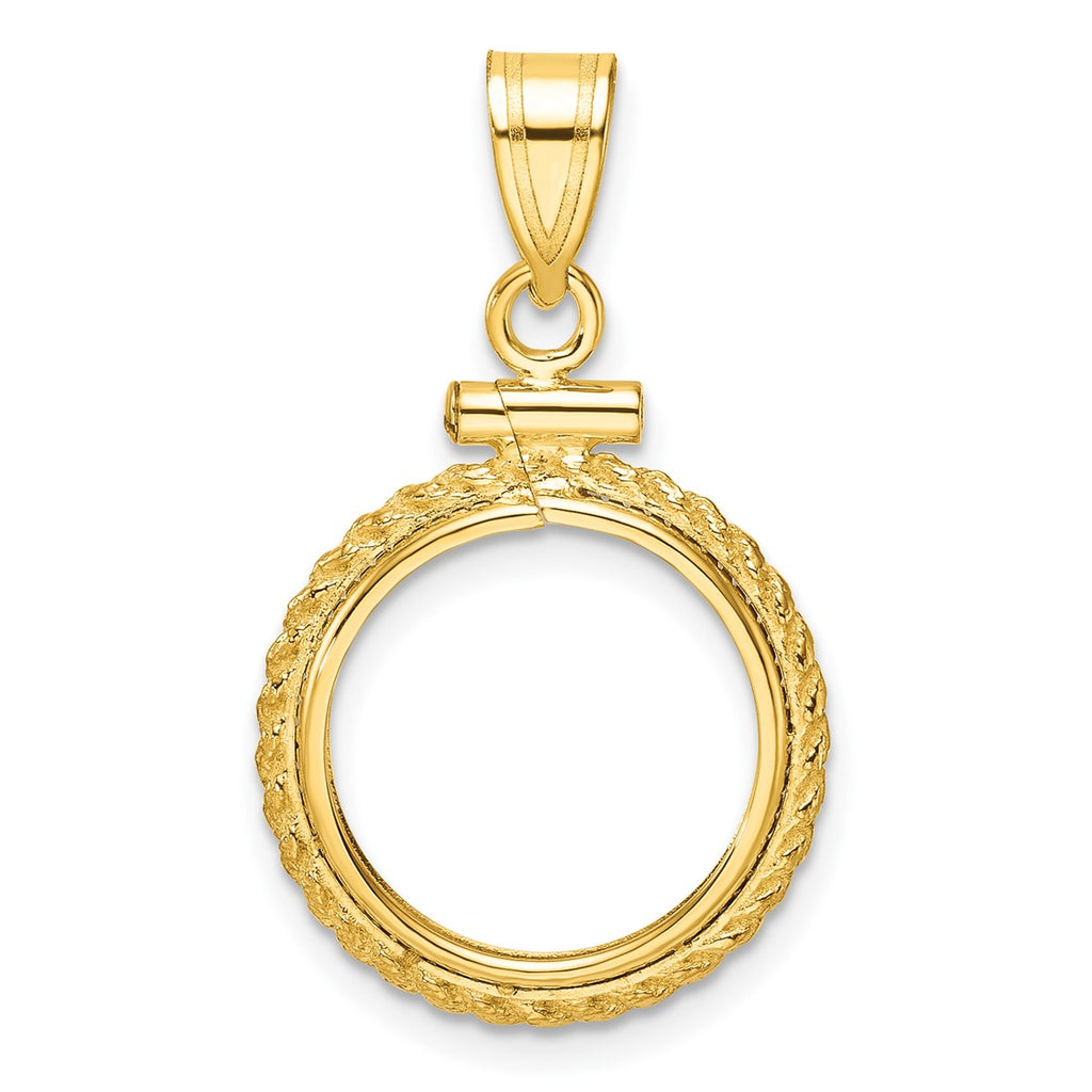 14k Yellow Gold Casted Rope 14mm Screw Top Coin Bezel Pendant - Fits 1 ...