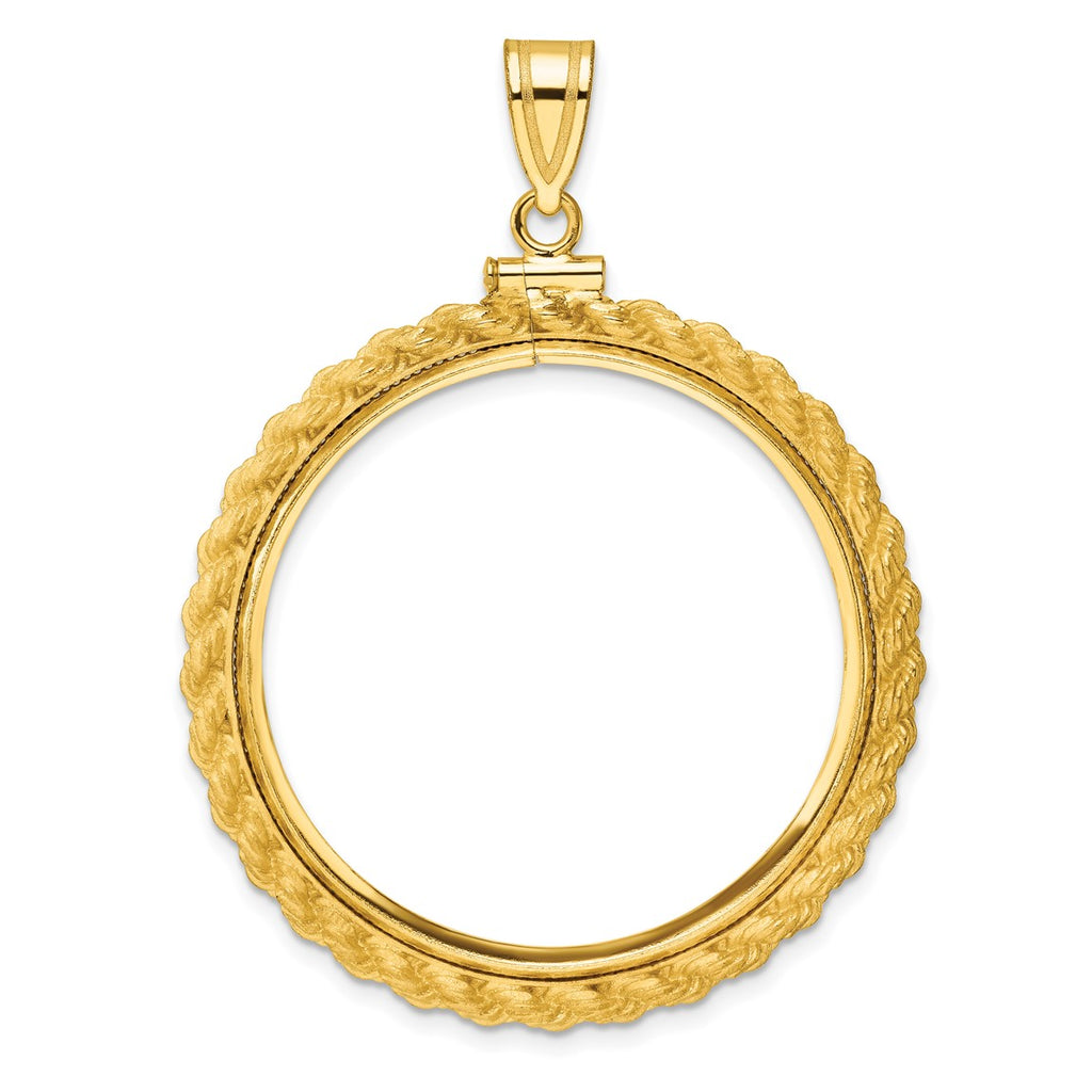 14k Yellow Gold Casted Rope 32mm Screw Top Coin Bezel Pendant - Fits 1 ...