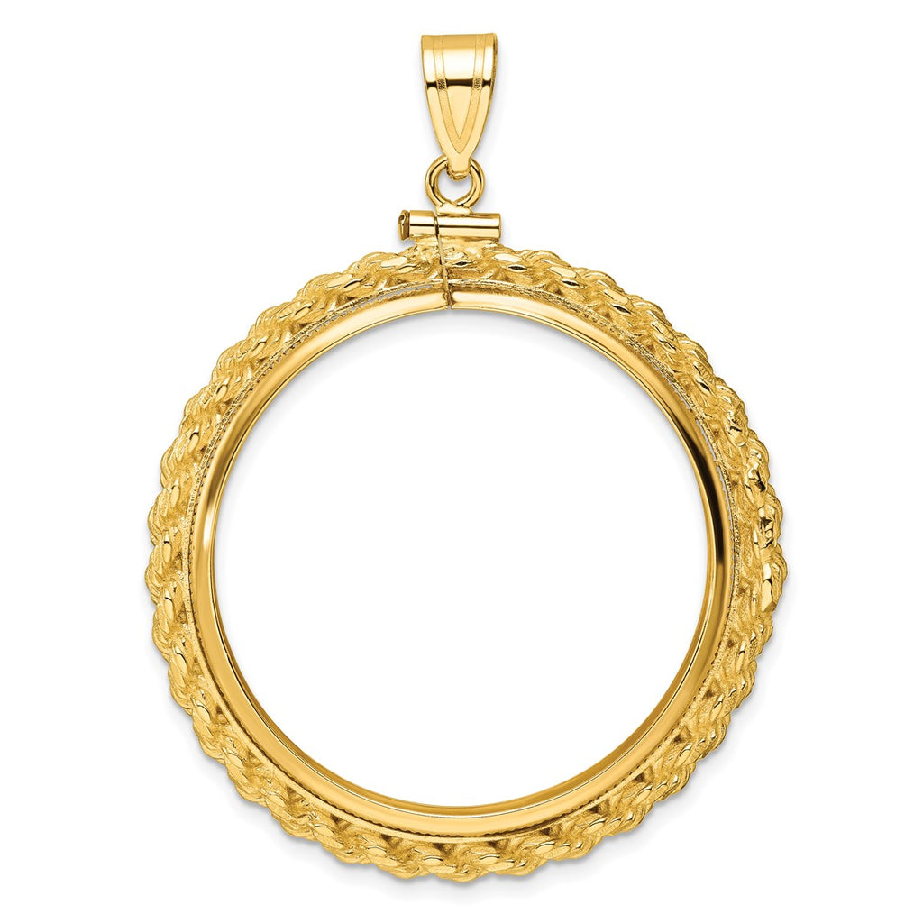 14k Yellow Gold Casted Rope 32.7mm Screw Top Coin Bezel Pendant - Fits ...