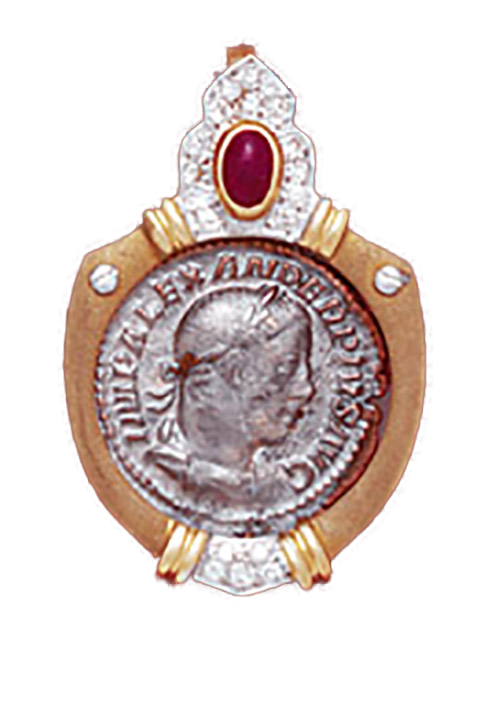 14K Gold Diamond / Ruby Slide Pendant With Silver Roman Coin – Wellness ...