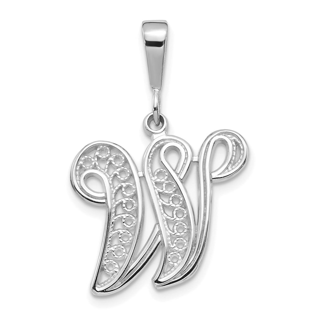 14K White Gold Solid Polished Filigree Initial W Pendant – Wellness ...