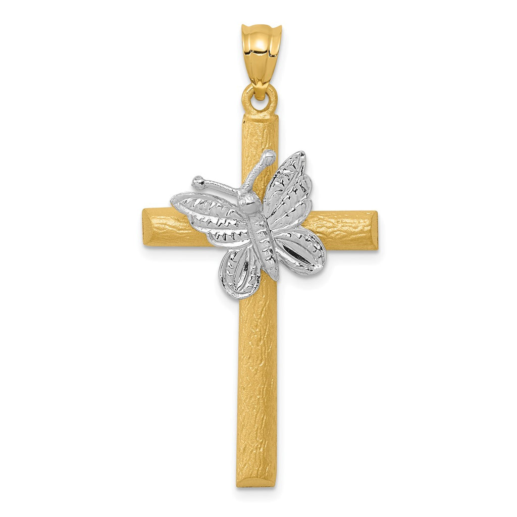 14k Yellow and White Gold Cross with Butterfly Pendant – Wellness ...