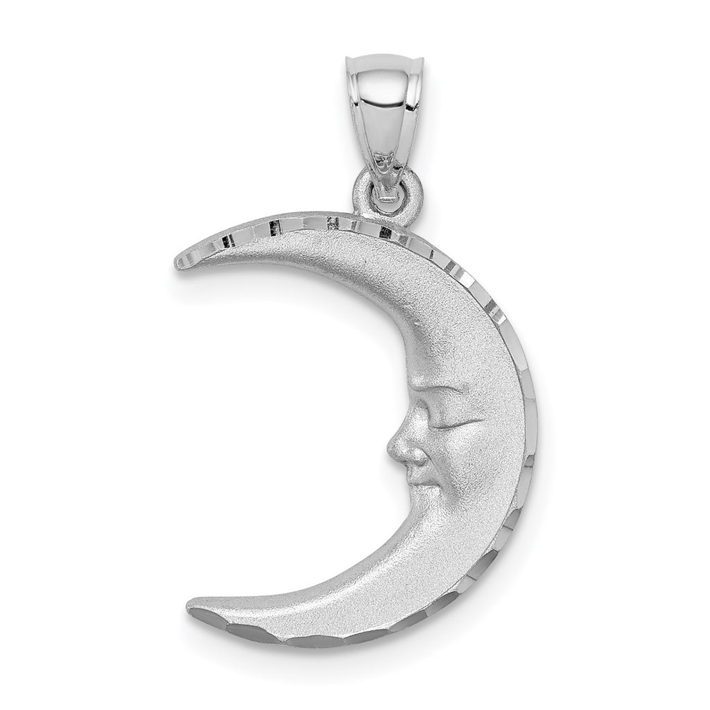 14K White Gold Satin Diamond-cut Moon Pendant – Wellness Marketer ...