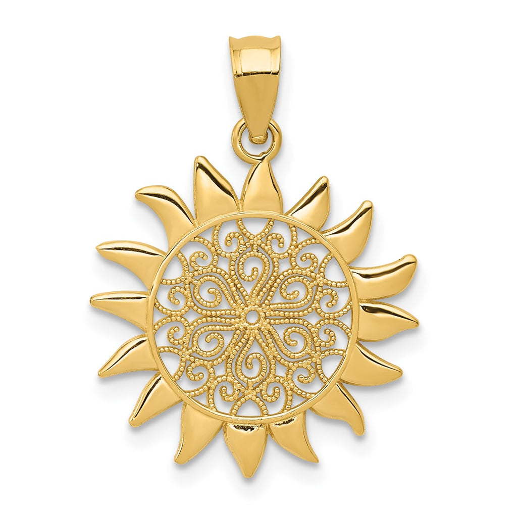 14k Yellow Gold Polished Filigree Sun Pendant – Wellness Marketer ...