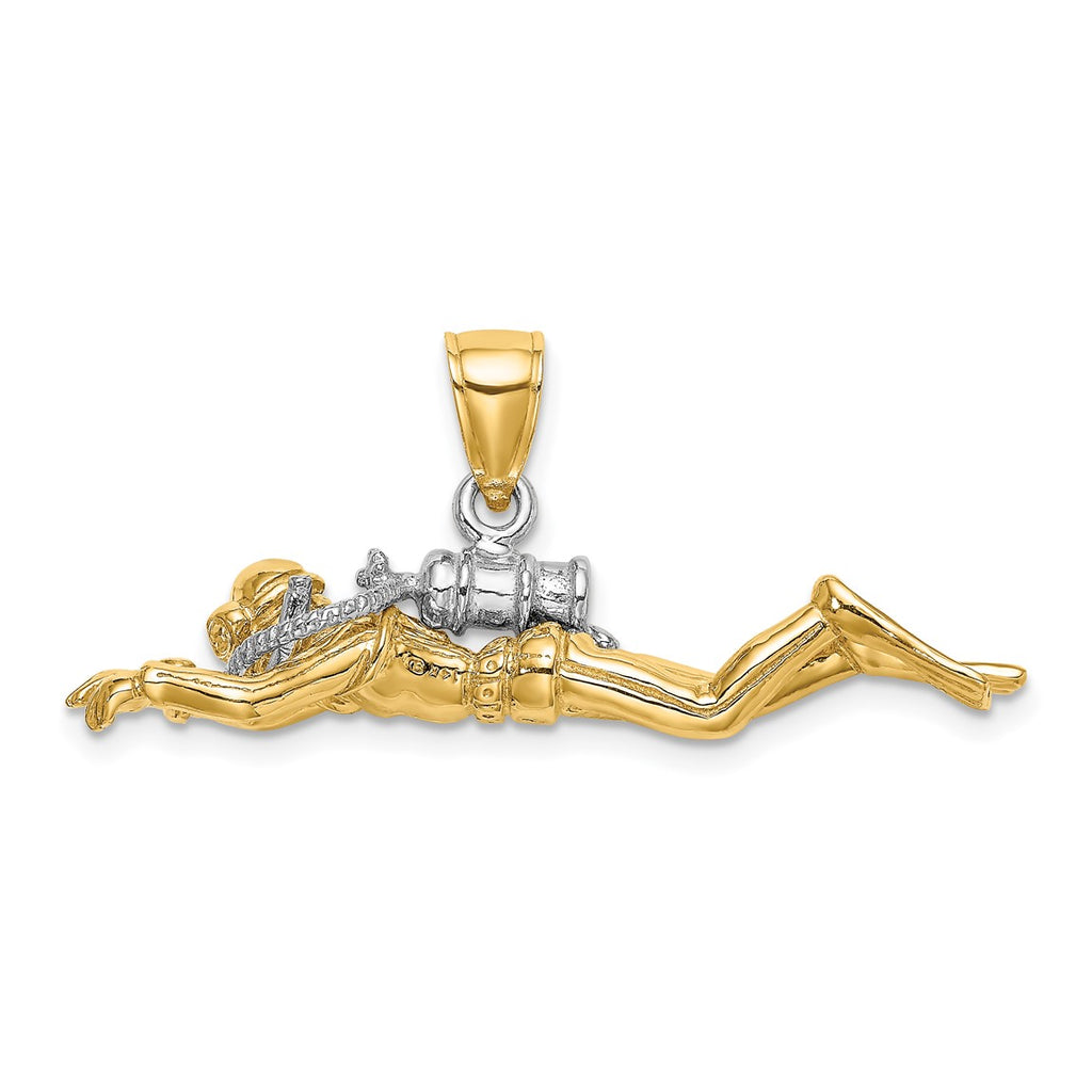 14k Yellow Gold With Rhodium 3-D Male Scuba Diver Pendant – Wellness ...