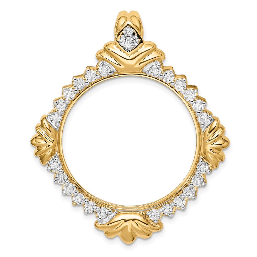 14k Yellow Gold Rhodium Fancy A Diamond 27mm Prong Coin Bezel Slide Pe ...