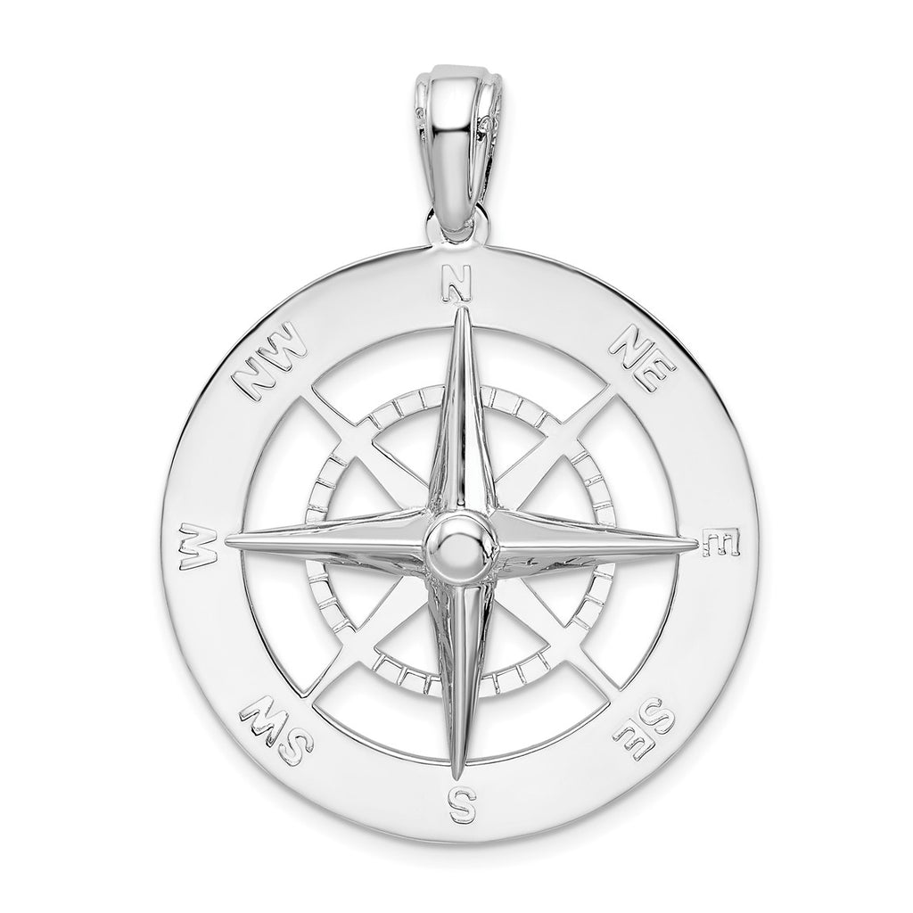 Sterling Silver Polished Large Nautical Compass Pendant – Wellness ...