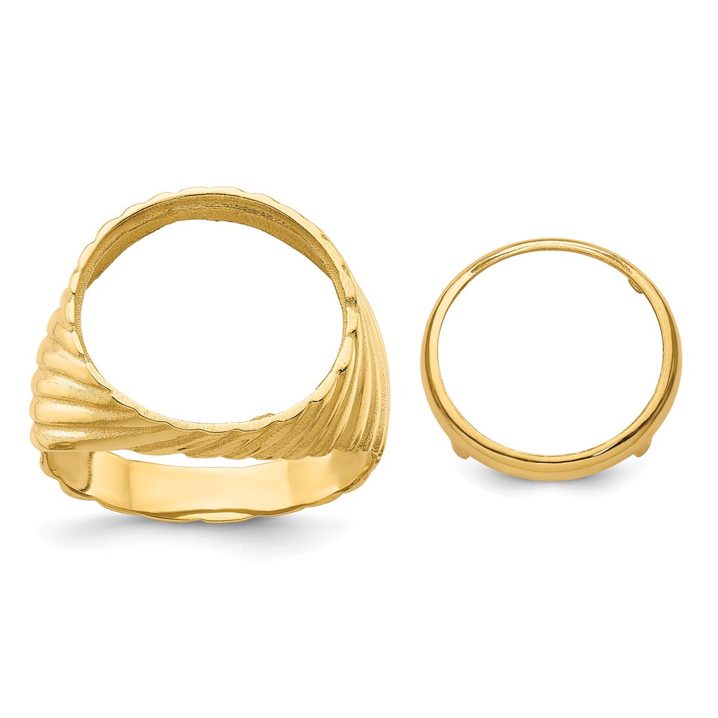 14k Yellow Gold Mens Polished Diagonal Fluting 15.0mm Coin Bezel Ring ...