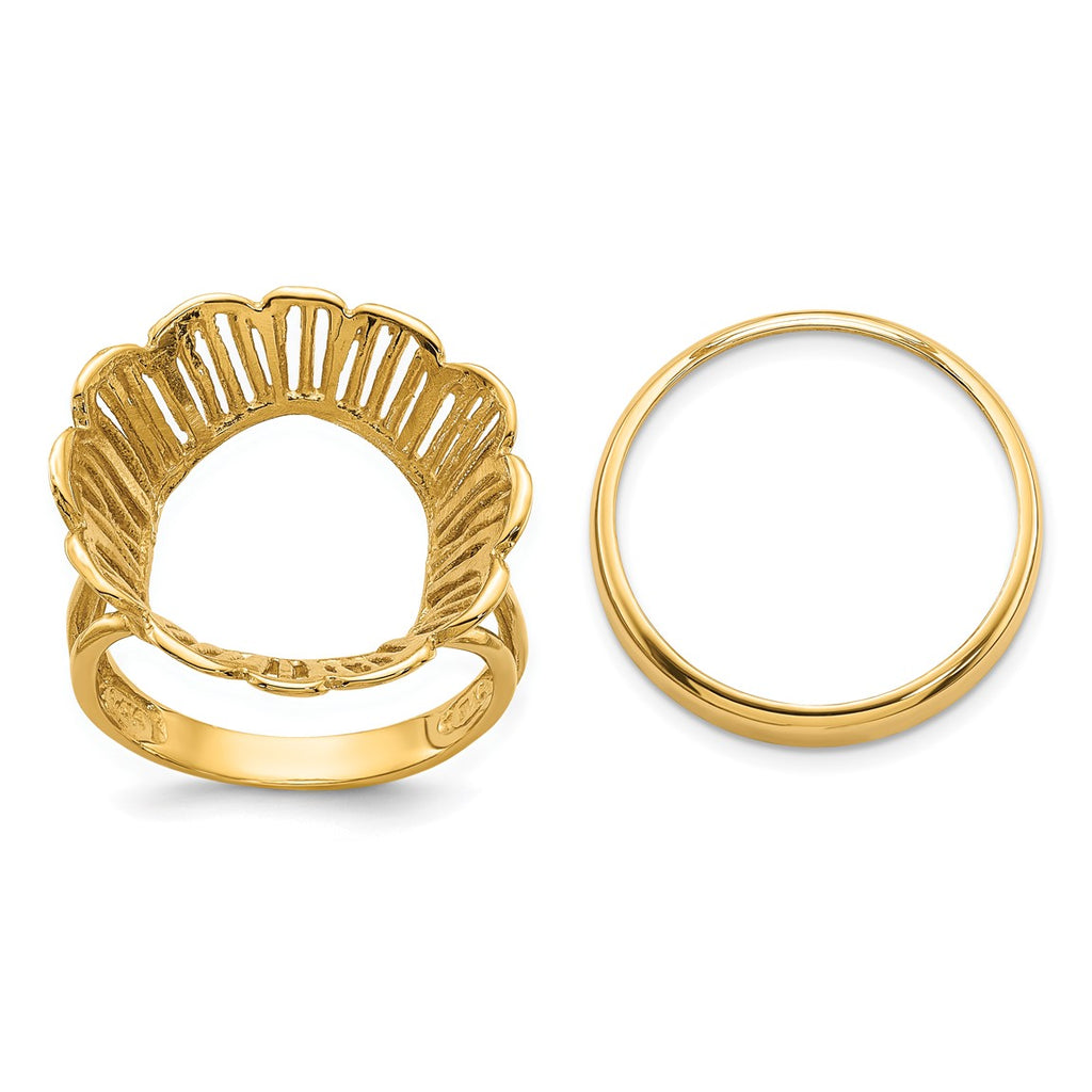 14k Yellow Gold Polished Ladies Wire Fancy 17.8mm Coin Bezel Ring - Fi ...