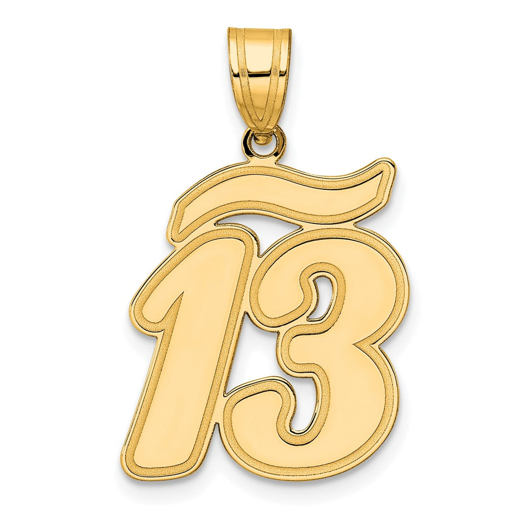 14k Yellow Gold Brushed Border Script Number 13 Pendant – Wellness ...