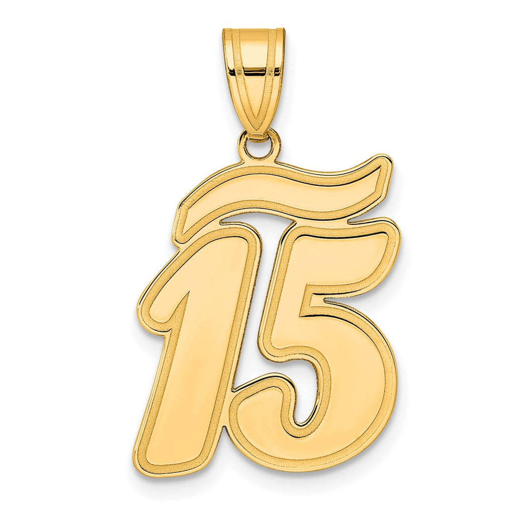 14k Yellow Gold Brushed Border Script Number 15 Pendant – Wellness ...