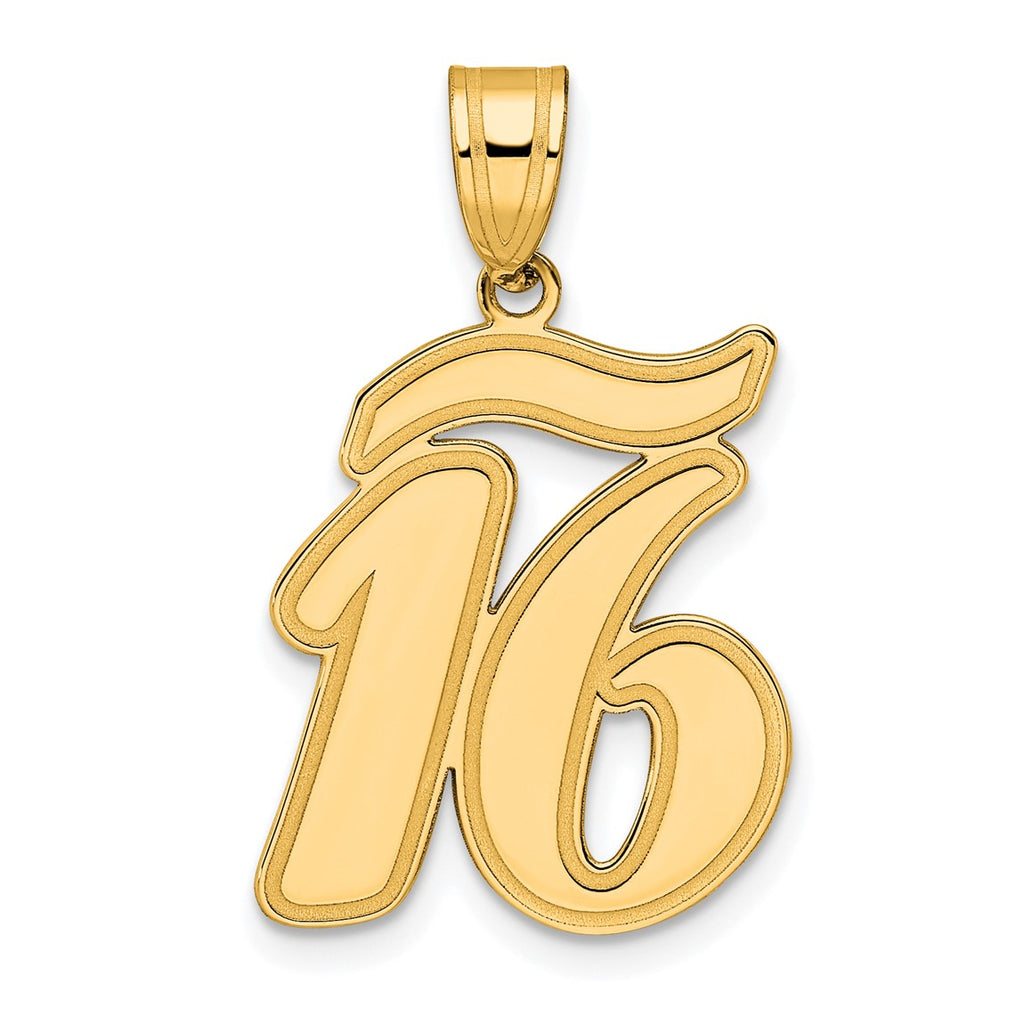 14k Yellow Gold Brushed Border Script Number 16 Pendant – Wellness ...