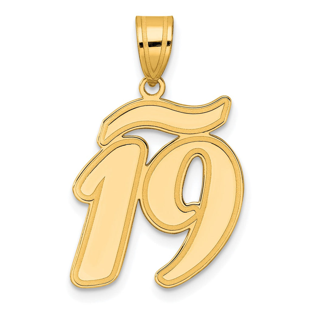 14k Yellow Gold Brushed Border Script Number 19 Pendant – Wellness ...