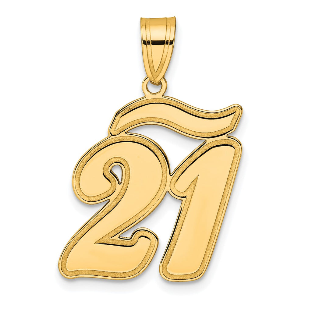 14k Yellow Gold Brushed Border Script Number 21 Pendant – Wellness ...