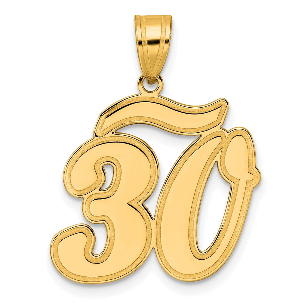 14k Yellow Gold Brushed Border Script Number 30 Pendant – Wellness ...