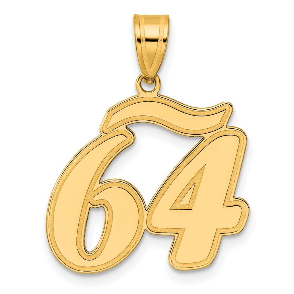 14k Yellow Gold Brushed Border Script Number 64 Pendant – Wellness ...