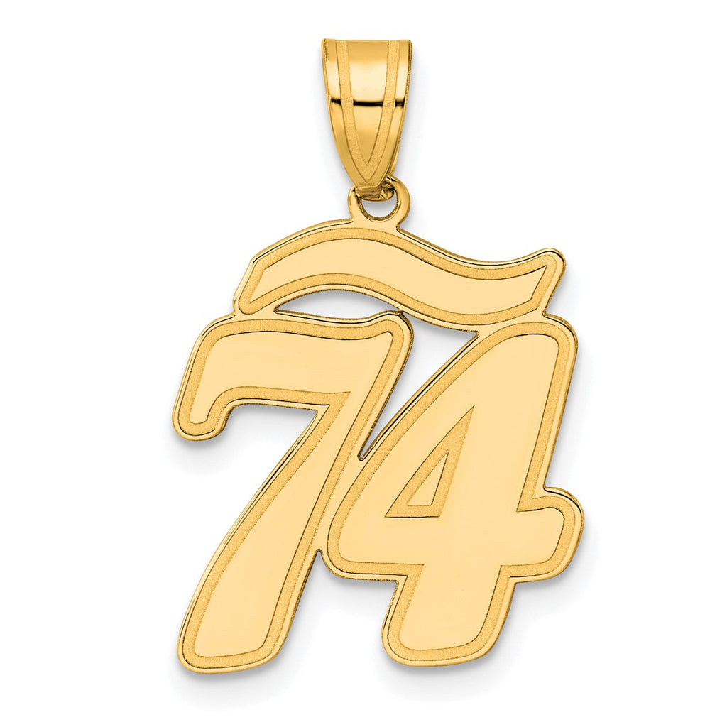 14k Yellow Gold Brushed Border Script Number 74 Pendant – Wellness ...