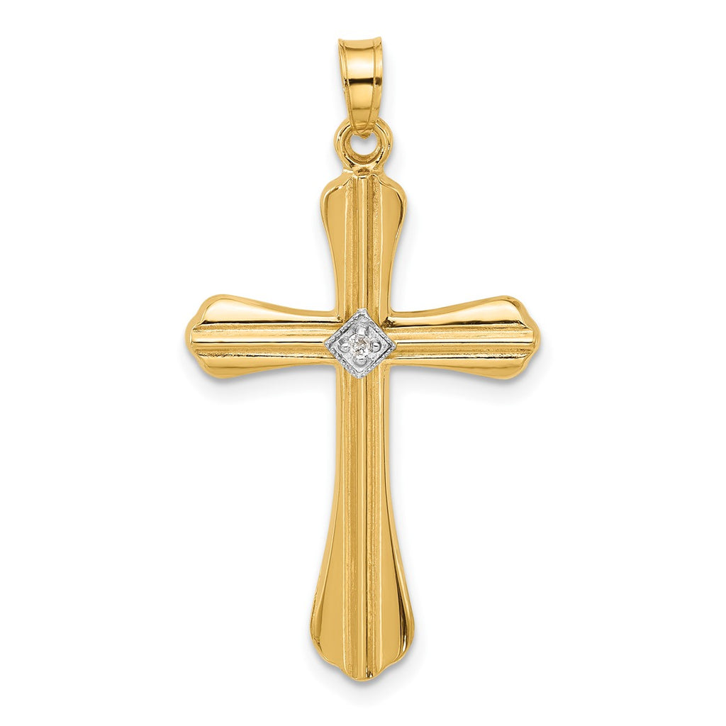 14K Yellow Gold Polished and Grooved Hollow Diamond Cross Pendant XP53 ...