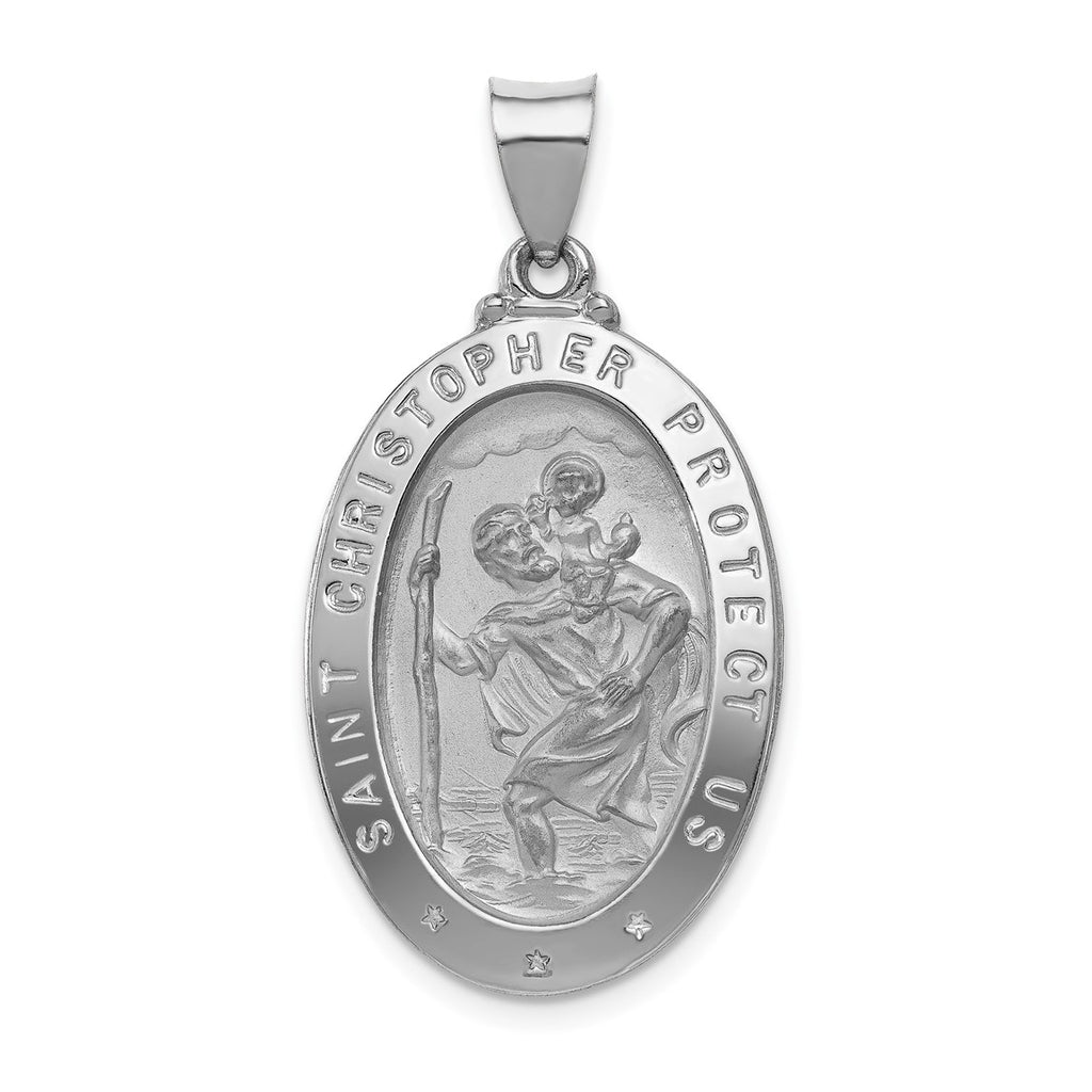 14k White Gold Polished and Satin St. Christopher Medal Pendant XR1307 ...