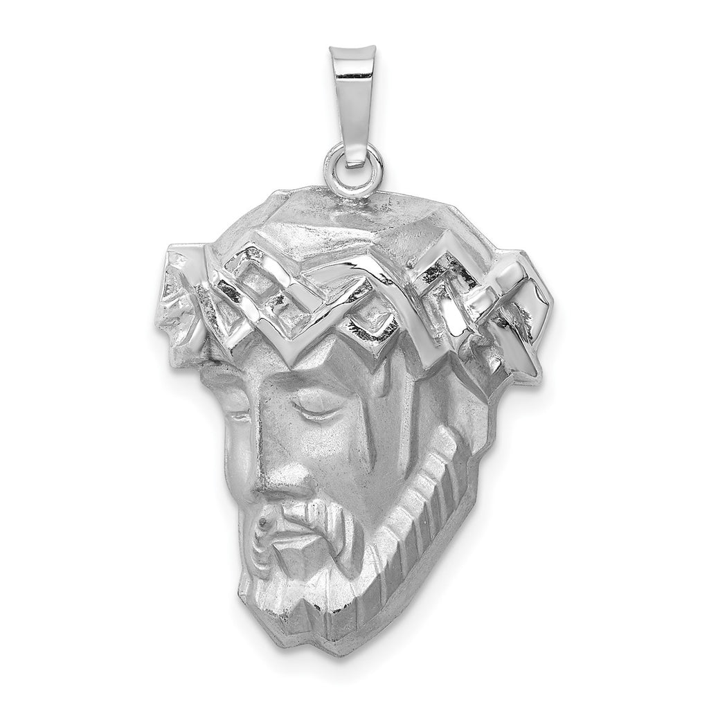 14k White Gold Hollow Polished/Satin Medium Jesus Medal Pendant ...