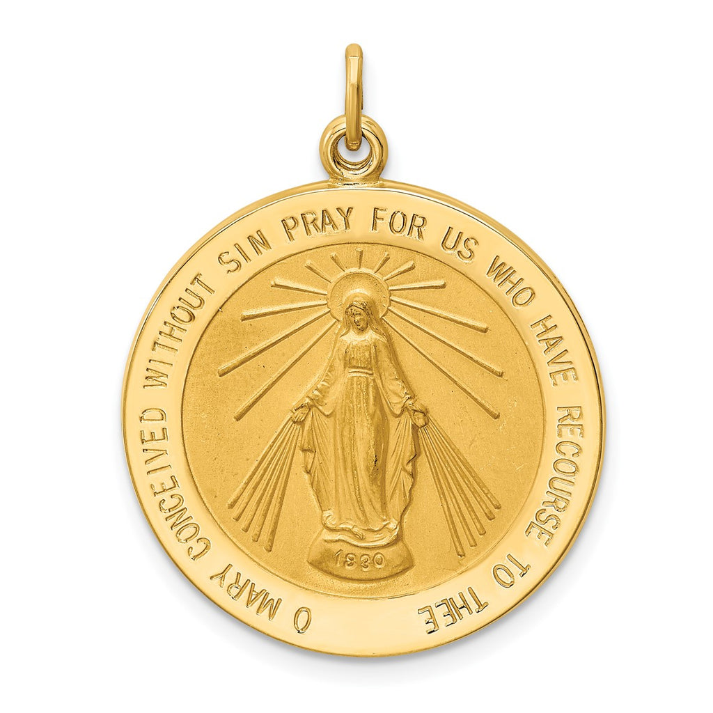 14K Yellow Gold Solid Polished/Satin Round Miraculous Medal Pendant XR ...