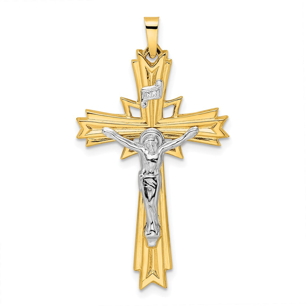 14k Two-tone Gold Polished Solid Fancy INRI Crucifix Pendant XR1861 ...