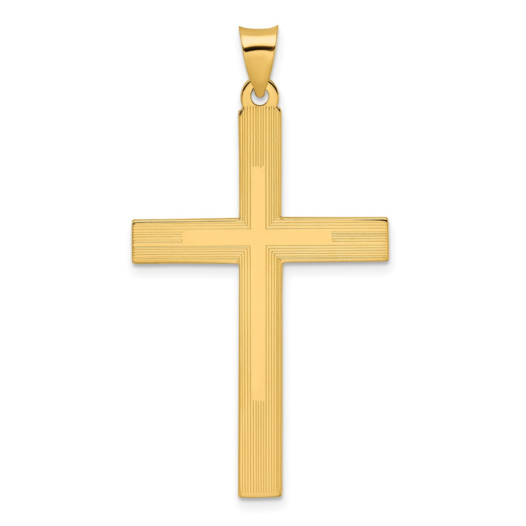 14k Yellow Gold Polished and Line Design Solid Cross Pendant XR1868 ...