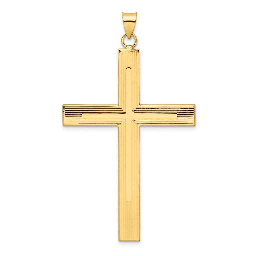 14k Yellow Gold Polished and Line Design Solid Cross Pendant XR1870 ...