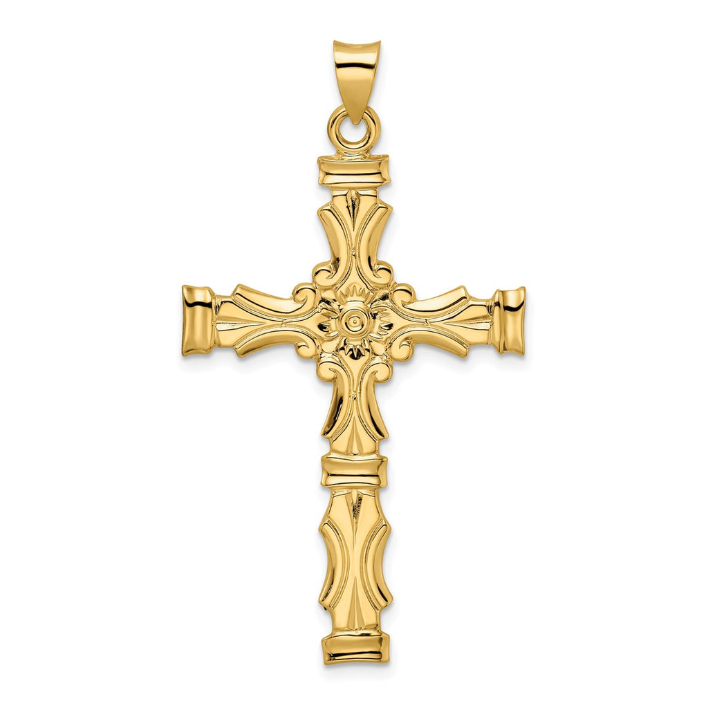 14k Yellow Gold Polished Solid Fancy Design Cross Pendant XR1894 ...
