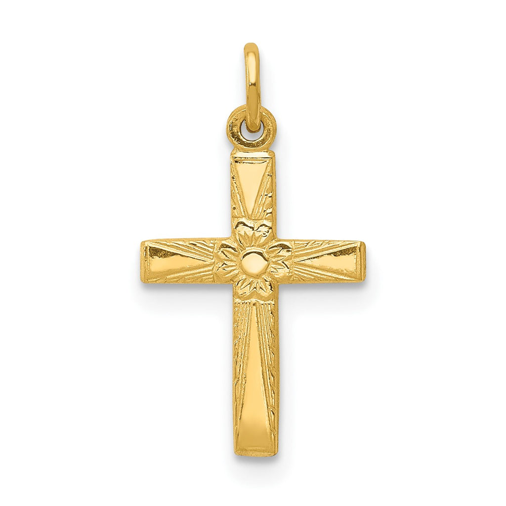 14K Yellow Gold Floral Cross Charm XR193 – Wellness Marketer Jewelry ...