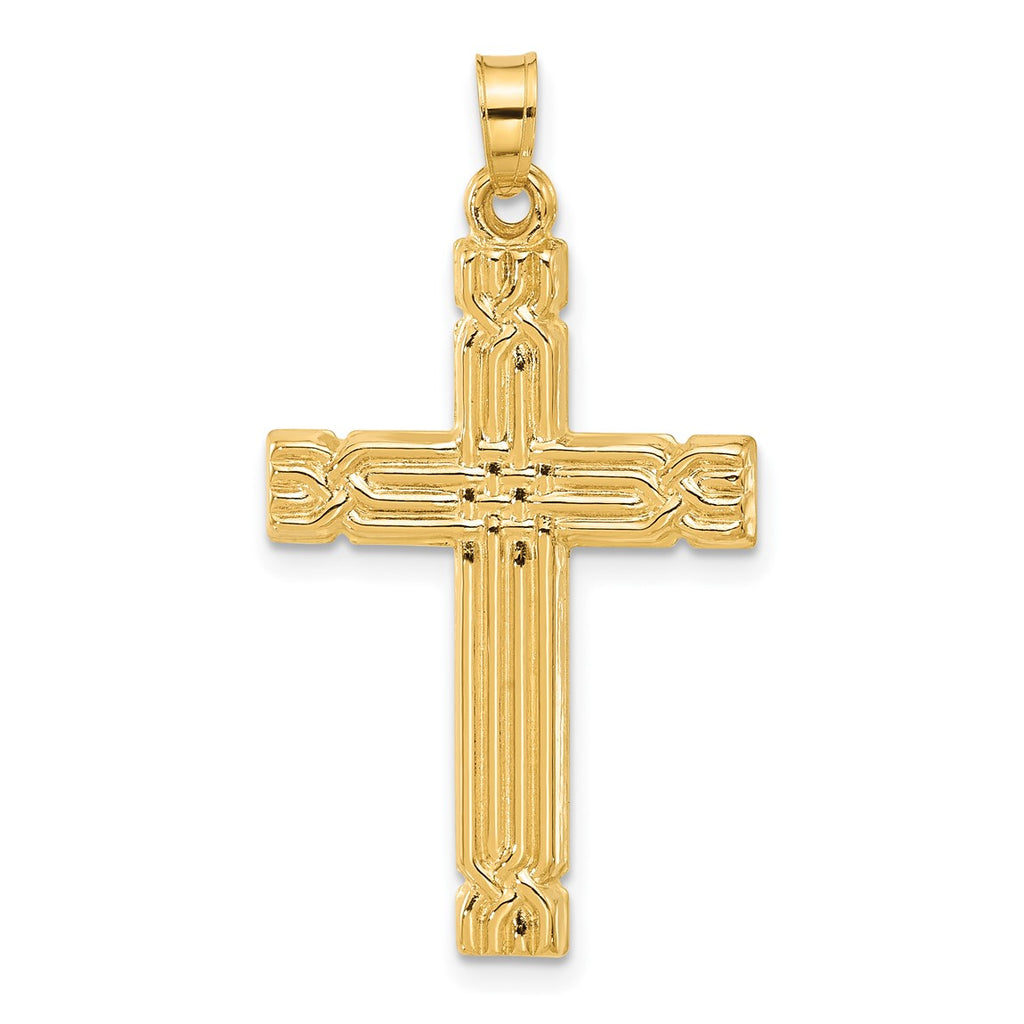 14K Yellow Gold Polished and Grooved Hollow Cross Pendant XR2083 ...