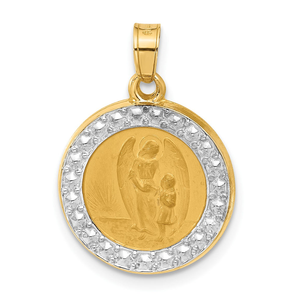 14K Yellow Gold and White Rhodium-plating Hollow Our Guardian Angel Me ...