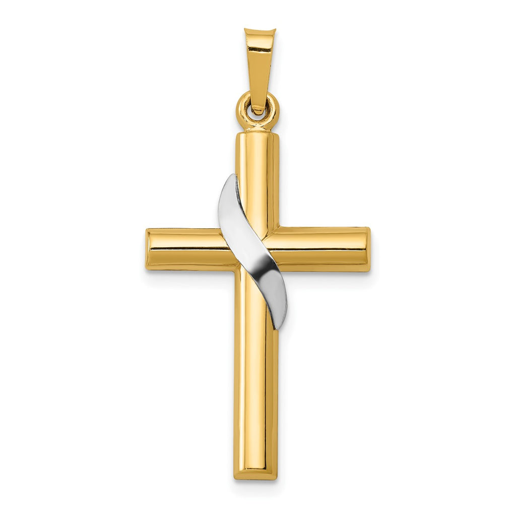 14k Yellow and White Gold Hollow Methodist Cross Pendant XR562 ...