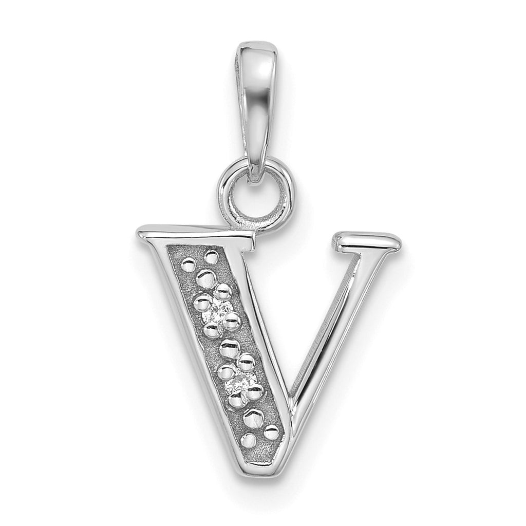 14K White Gold Diamond Letter V Initial Pendant YC1541WV – Wellness ...