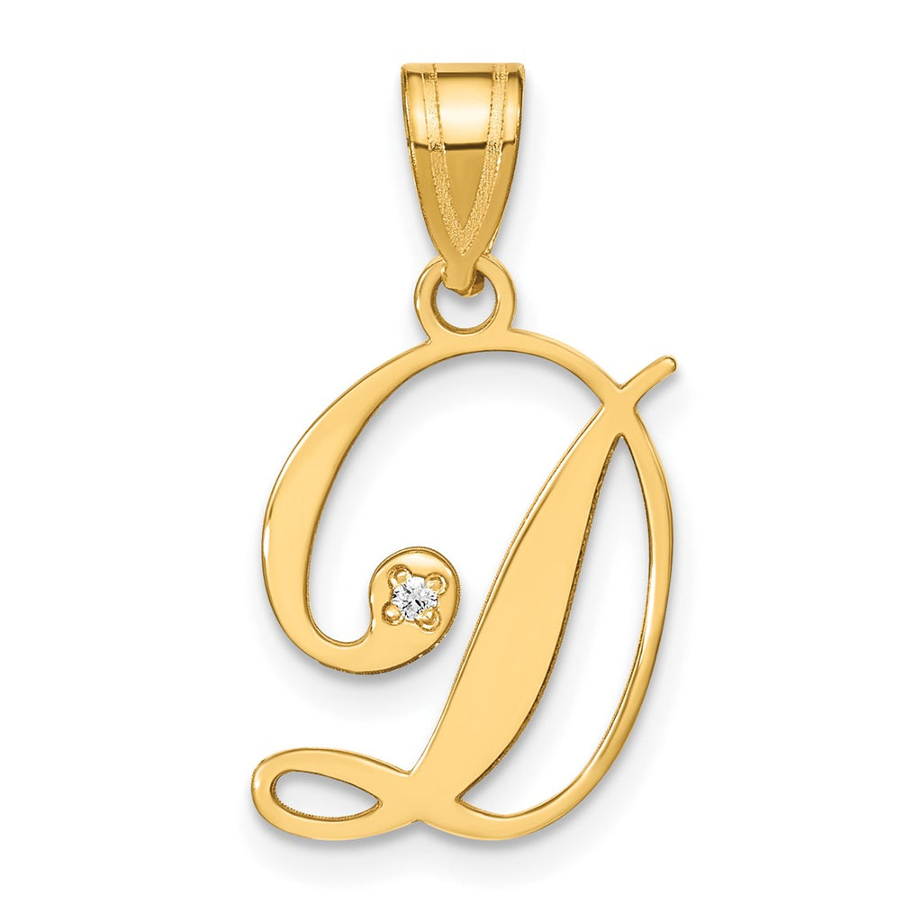 14K Yellow Gold Script Letter D Initial Pendant with Diamond – Wellness ...