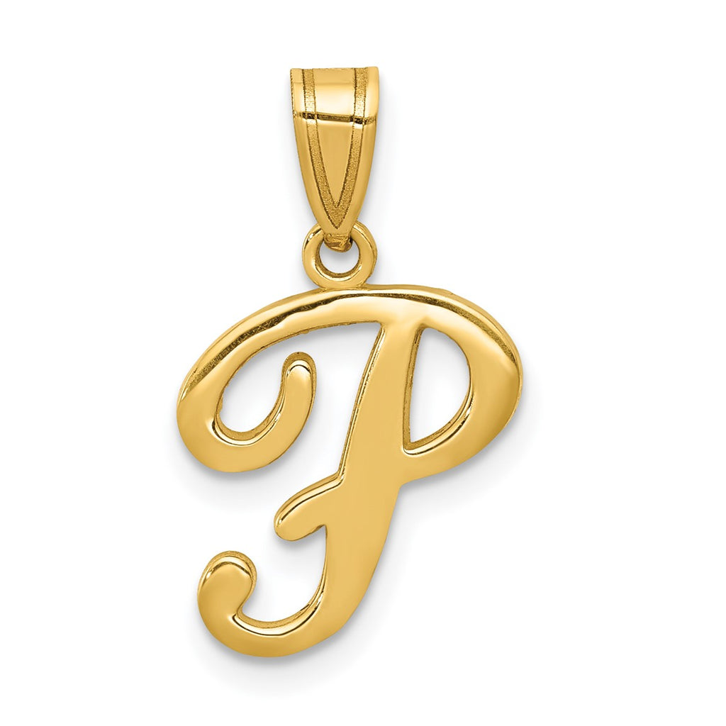 14k Yellow Gold P Script Initial Pendant – Wellness Marketer Jewelry ...